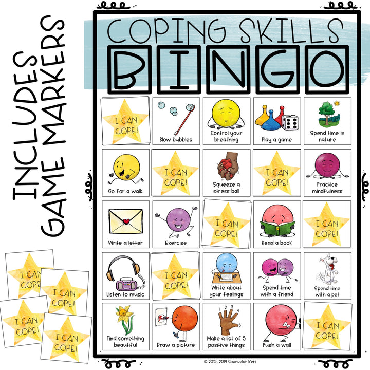 Coping Skills Bingo Game to Practice Calming Strategies in Counseling ...